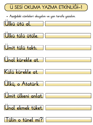 1.Sınıf-Okuma Yazma-Anlama-Ü Sesi Okuma Yazma Etkinlikleri